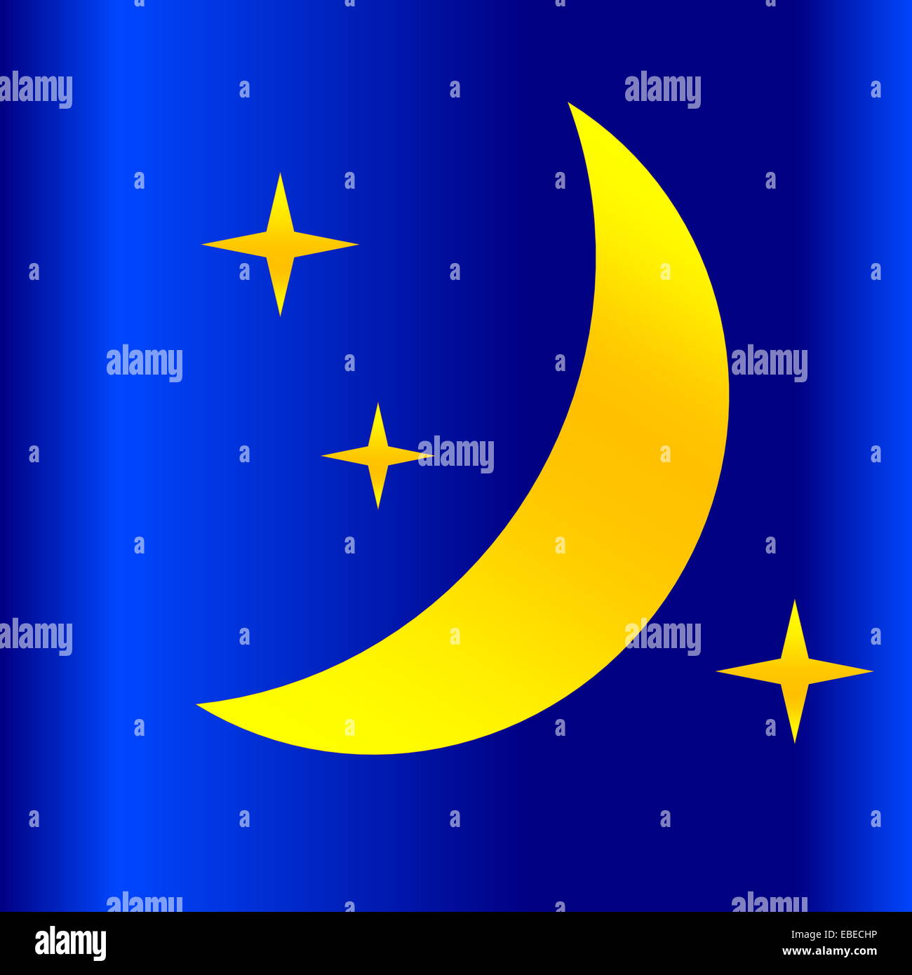 Half yellow moon and stars as weather icon in night background Stock ...