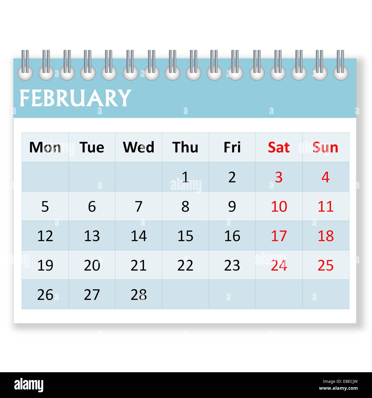 Calendar sheet for february month in white background, week starts from ...