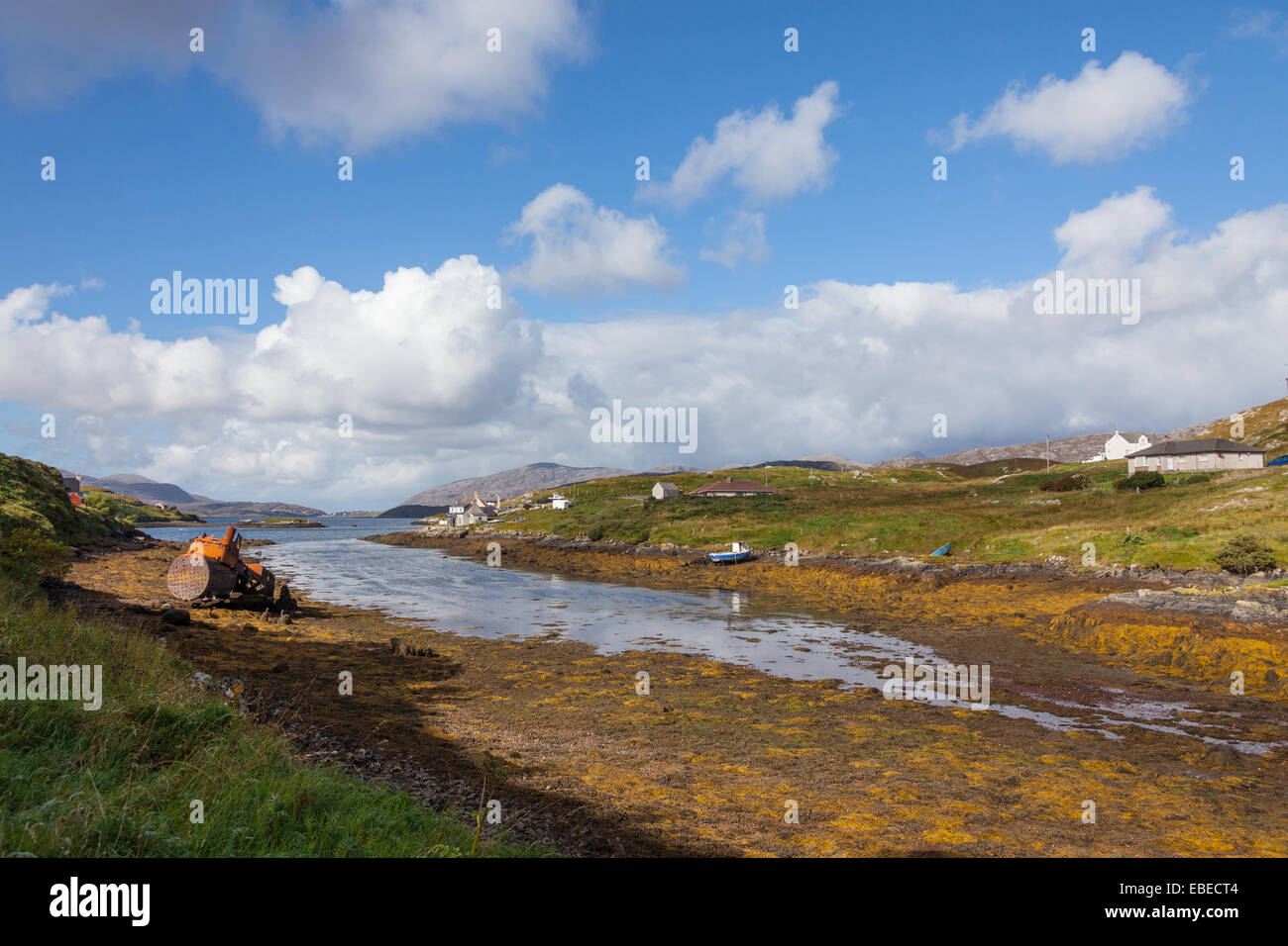 Rusty boiler on the shoreline in Isle of Scalpay, near Harris, Scotland ...