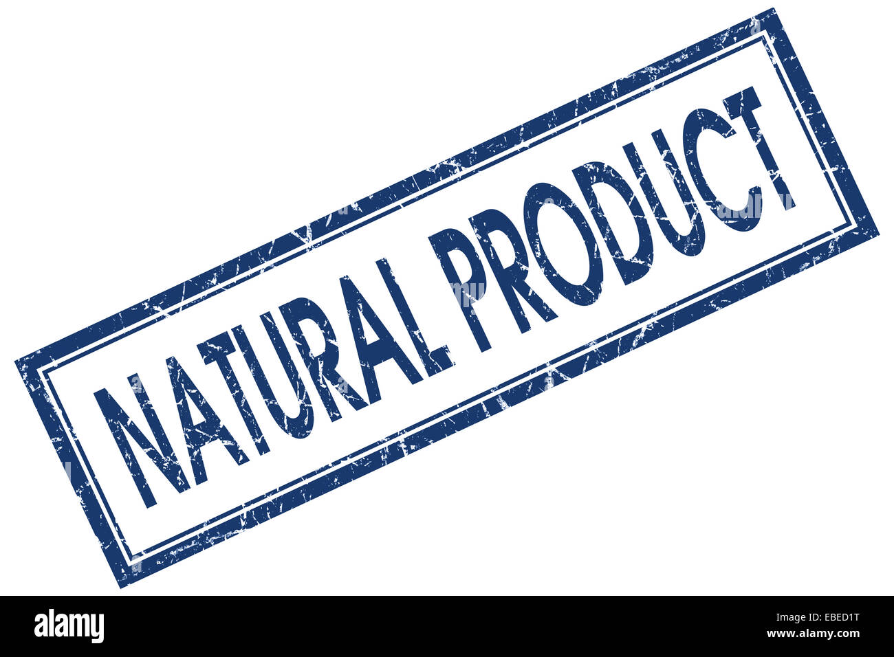 Natural product blue square grungy stamp isolated on white background ...