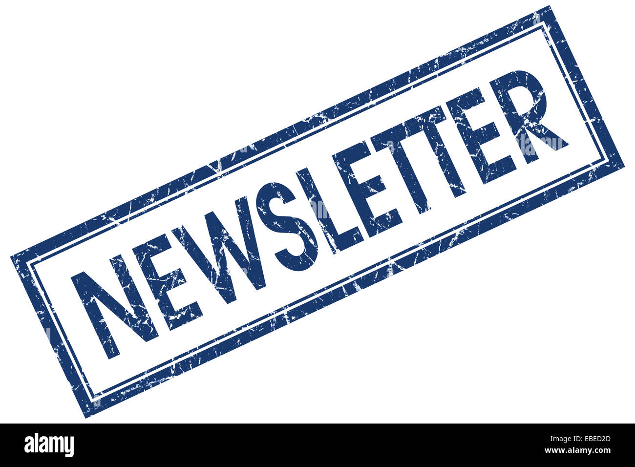 Newsletter blue square grungy stamp isolated on white background Stock ...