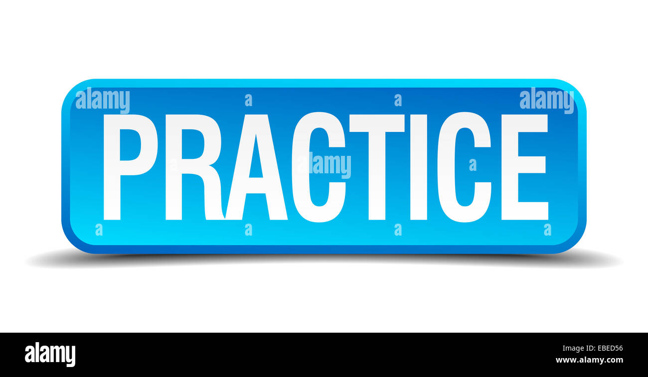 Practice blue 3d realistic square isolated button Stock Photo - Alamy