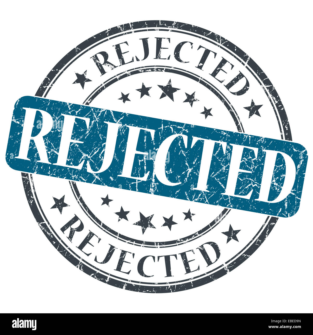 rejected blue round grungy stamp isolated on white background Stock ...