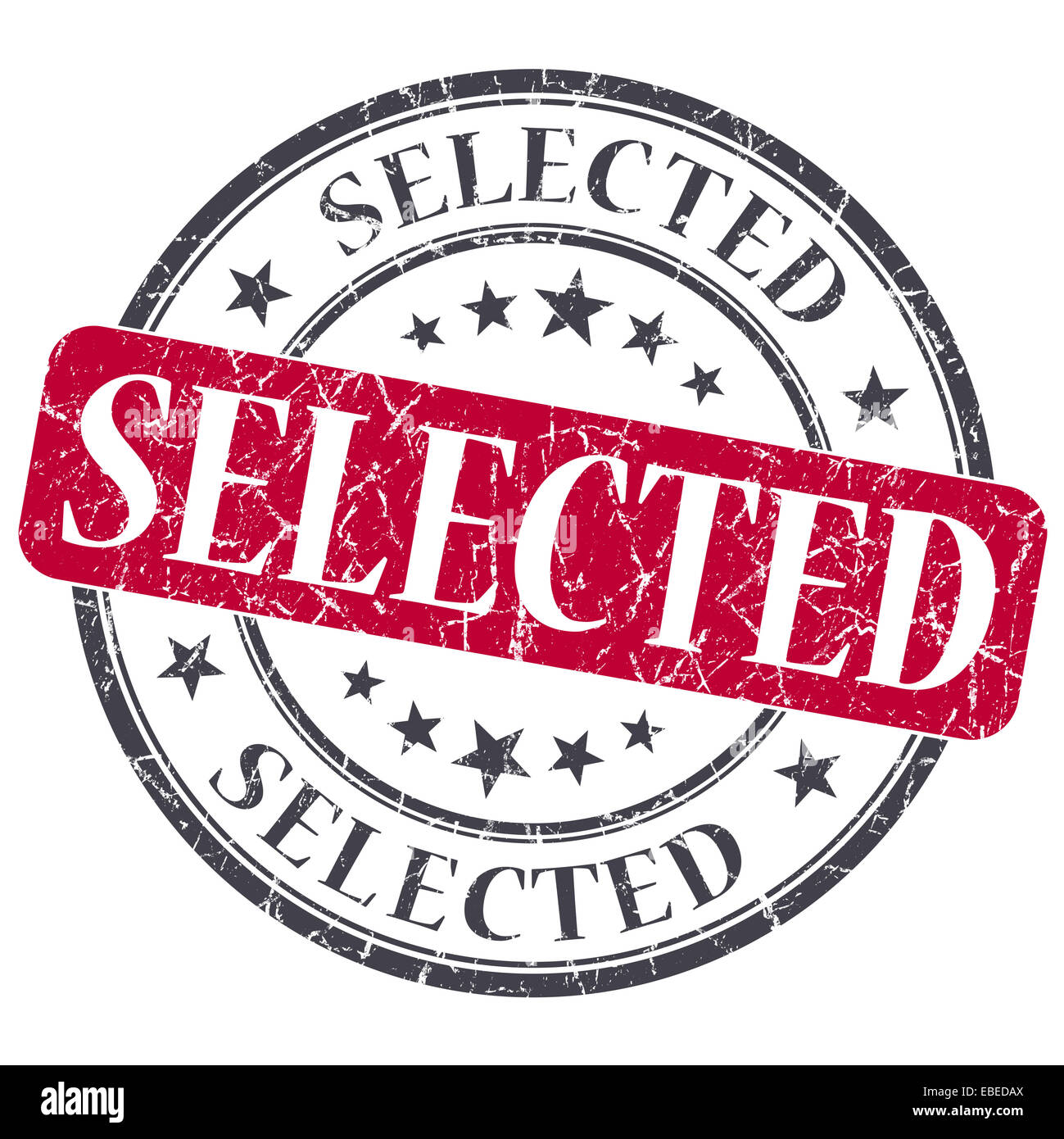 Selected red round grungy stamp isolated on white background Stock ...