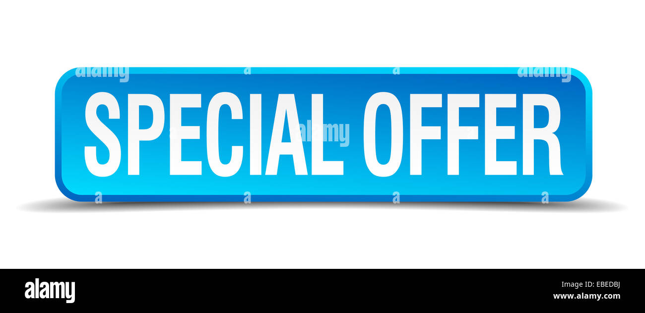 Special offer blue 3d realistic square isolated button Stock Photo - Alamy