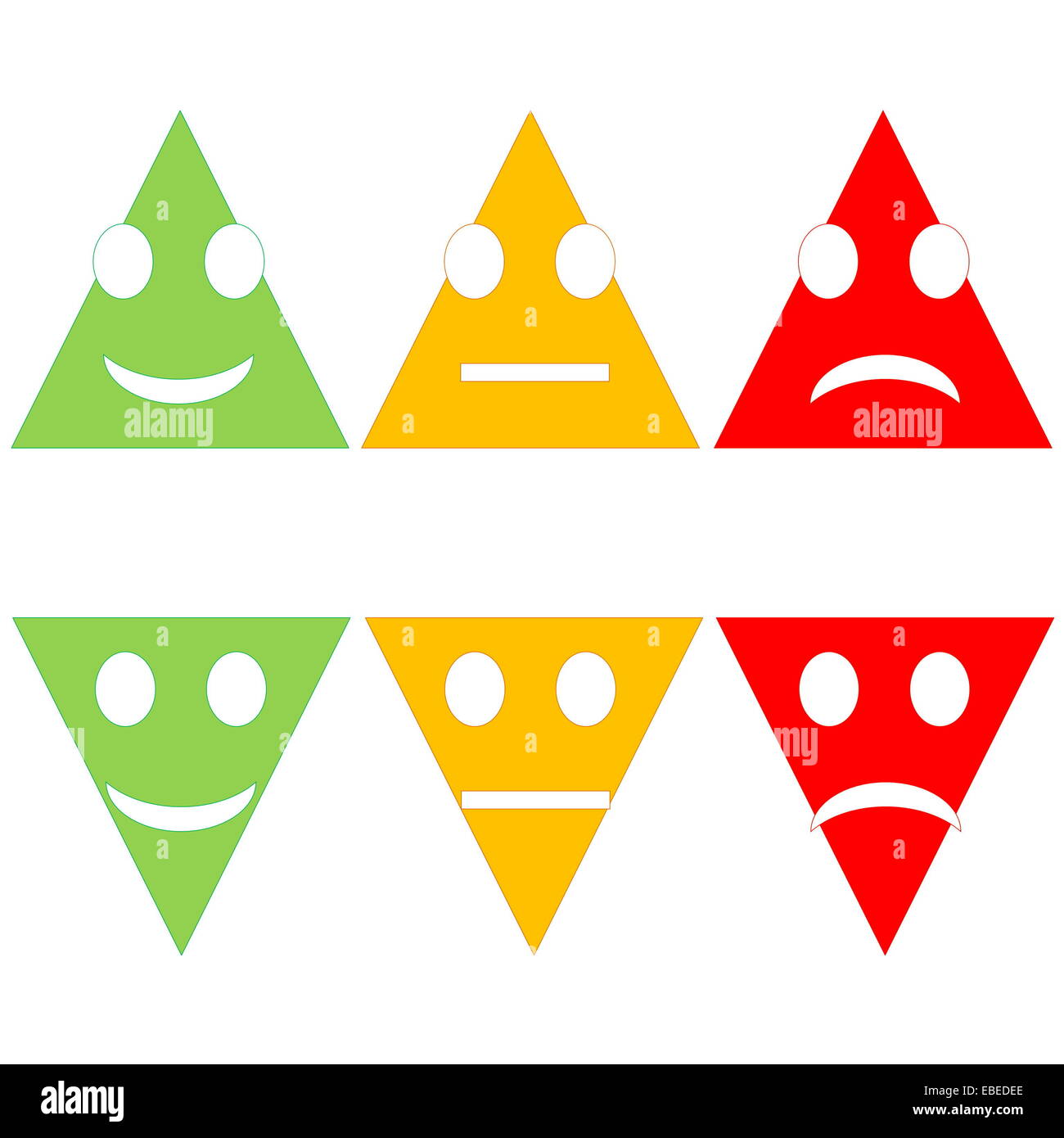 Six triangle happy to sad smileys in white background Stock Photo - Alamy