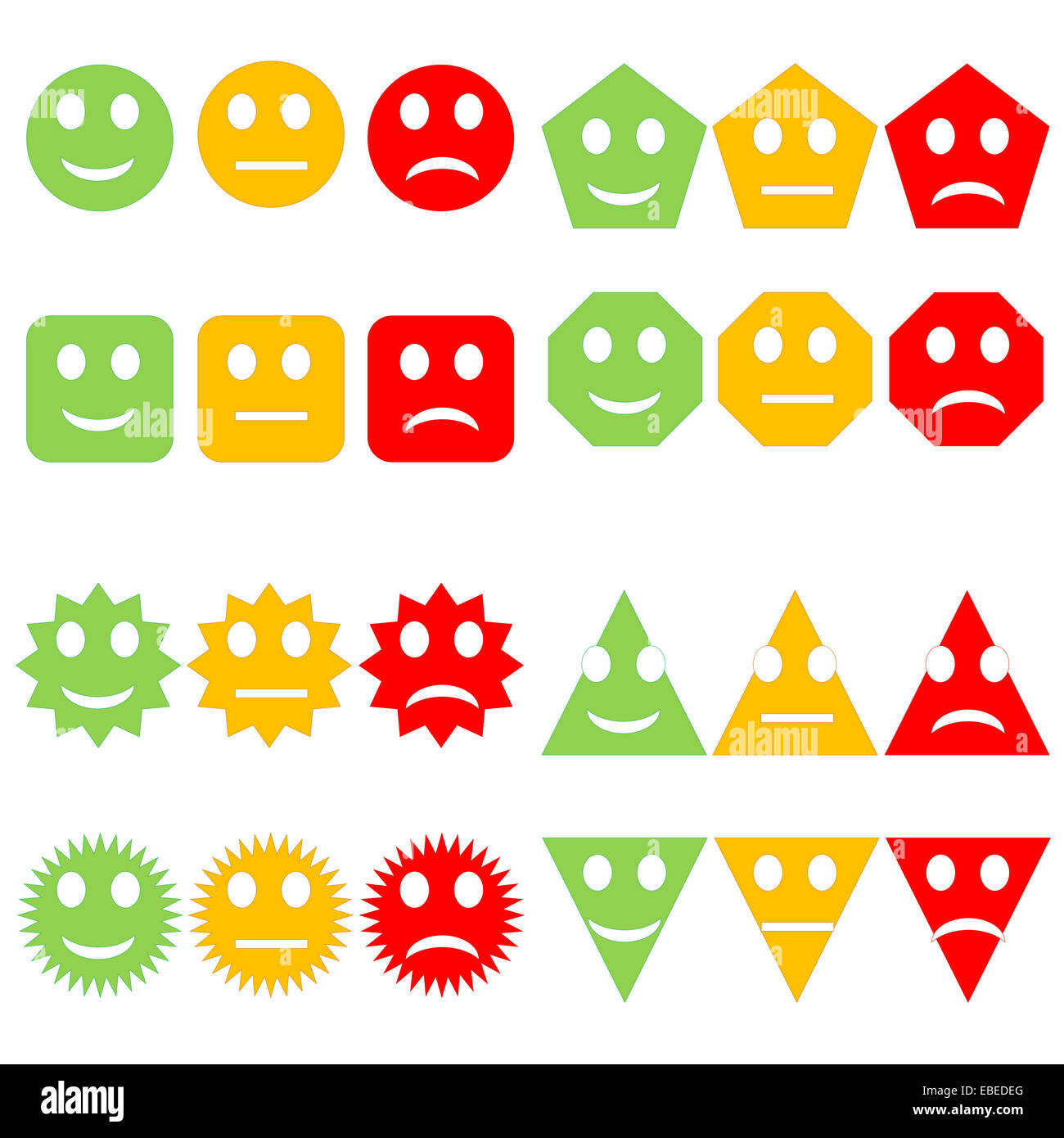 Set of different shapes happy to sad smileys in white background Stock ...