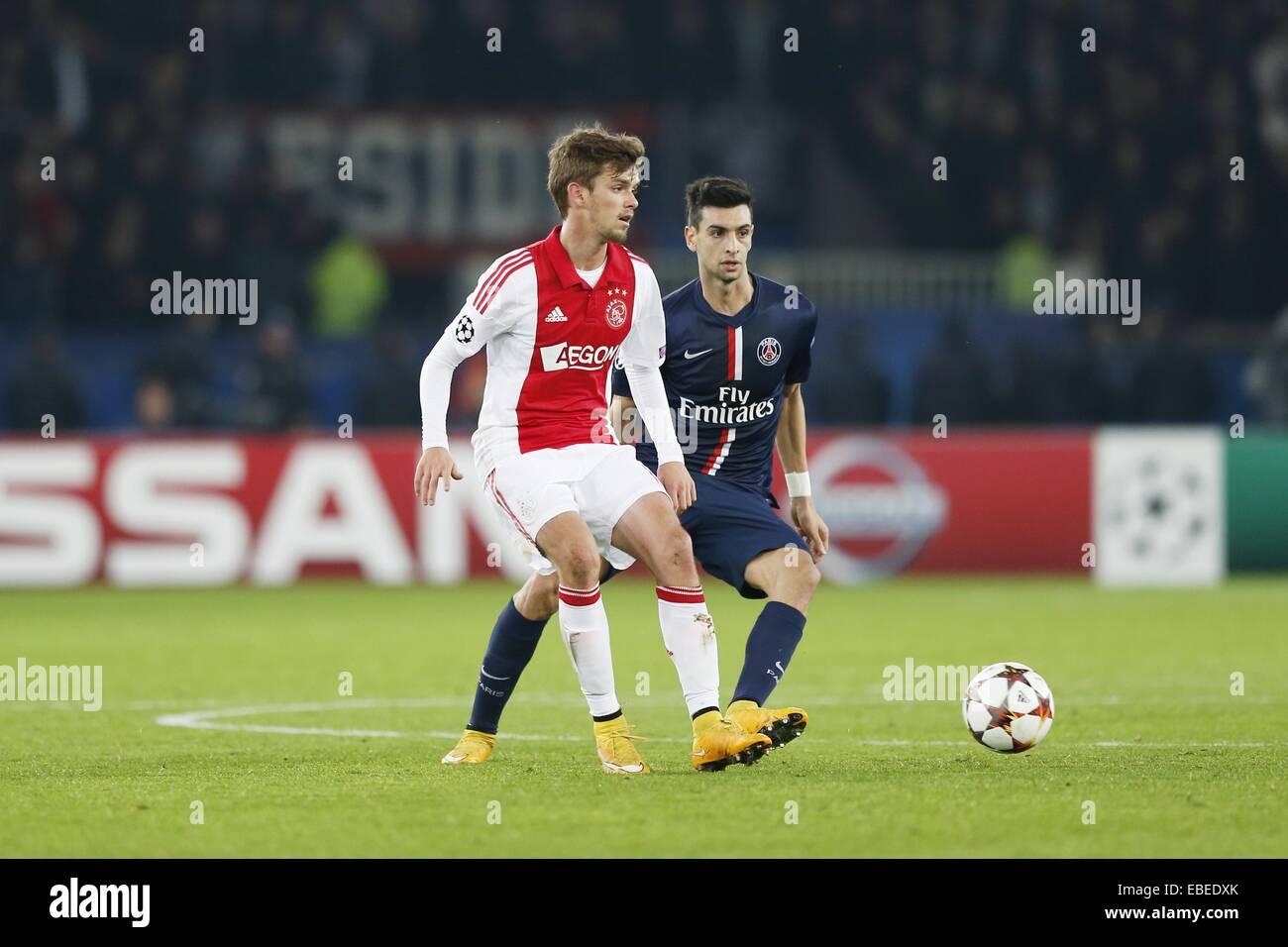Paris, France. 25th Nov, 2014. (L-R) Lucas Andersen (Ajax), Javier ...