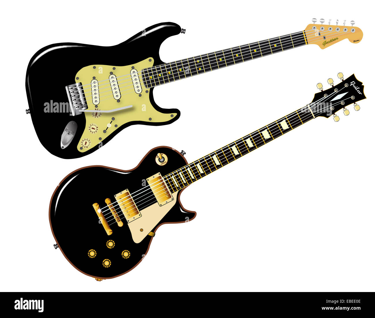 The definitive rock and roll guitars in black over a white background ...