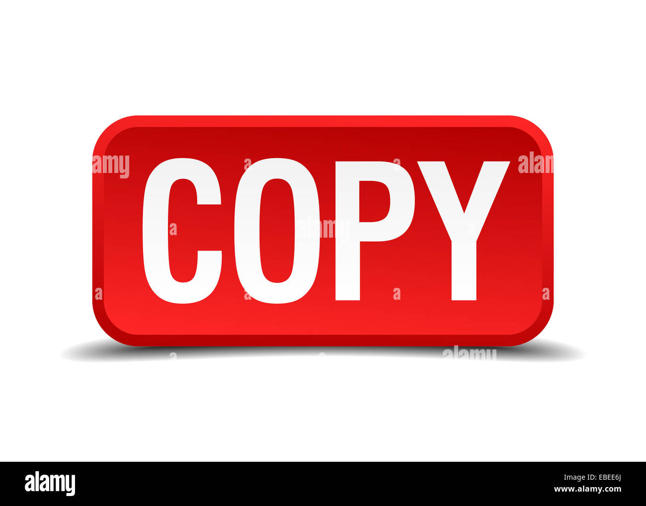 Copy red three-dimensional square button isolated on white background ...
