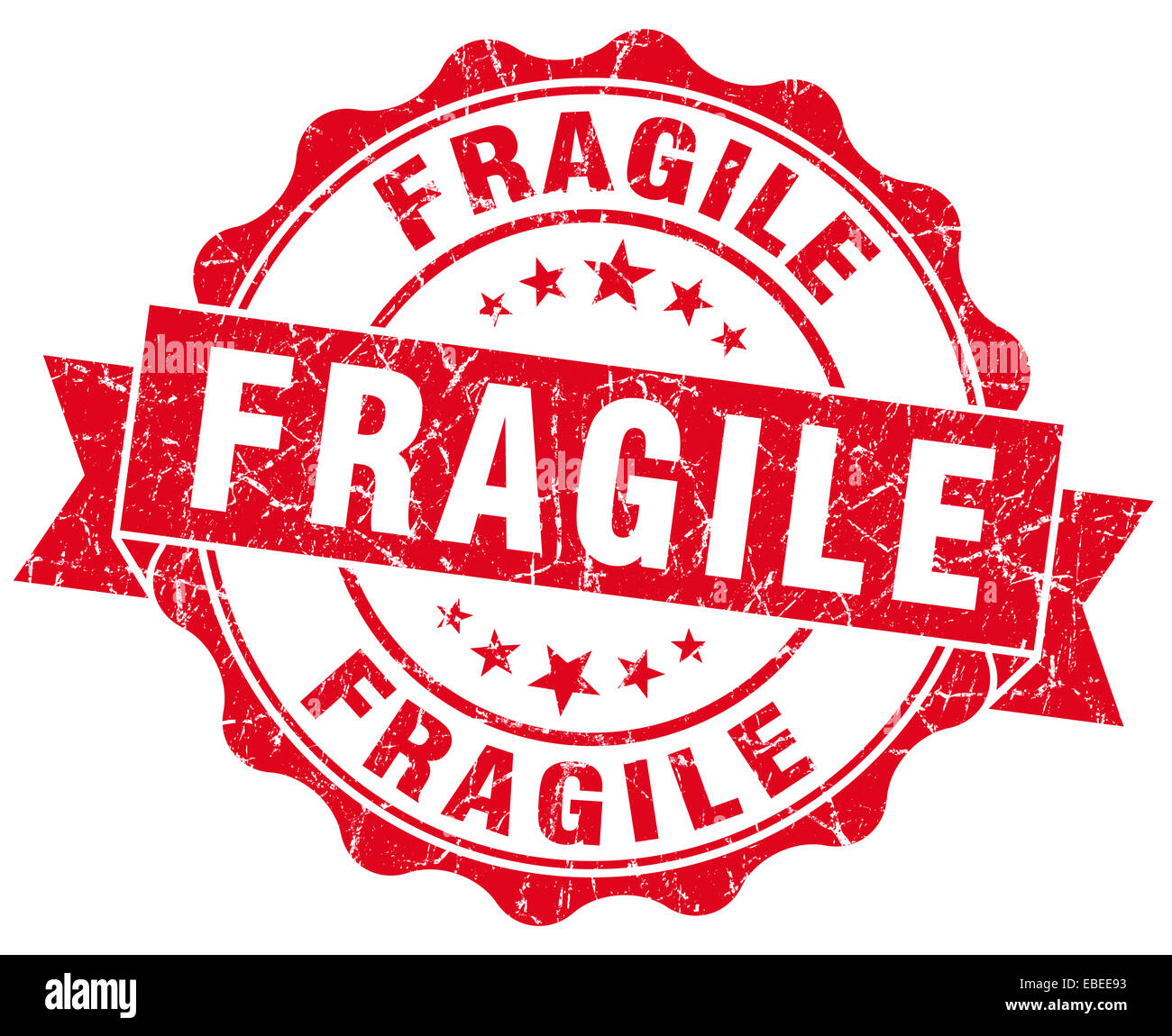 Fragile grunge round red seal Stock Photo - Alamy