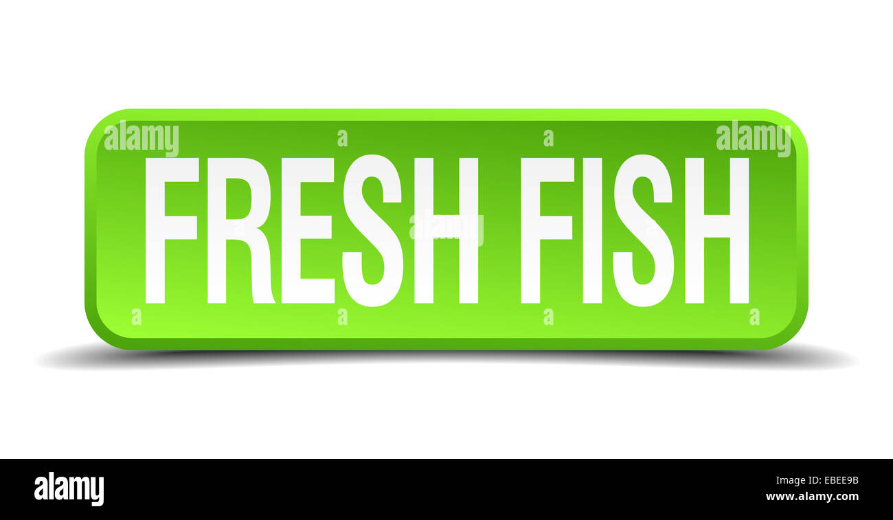 fresh fish green 3d realistic square isolated button Stock Photo - Alamy