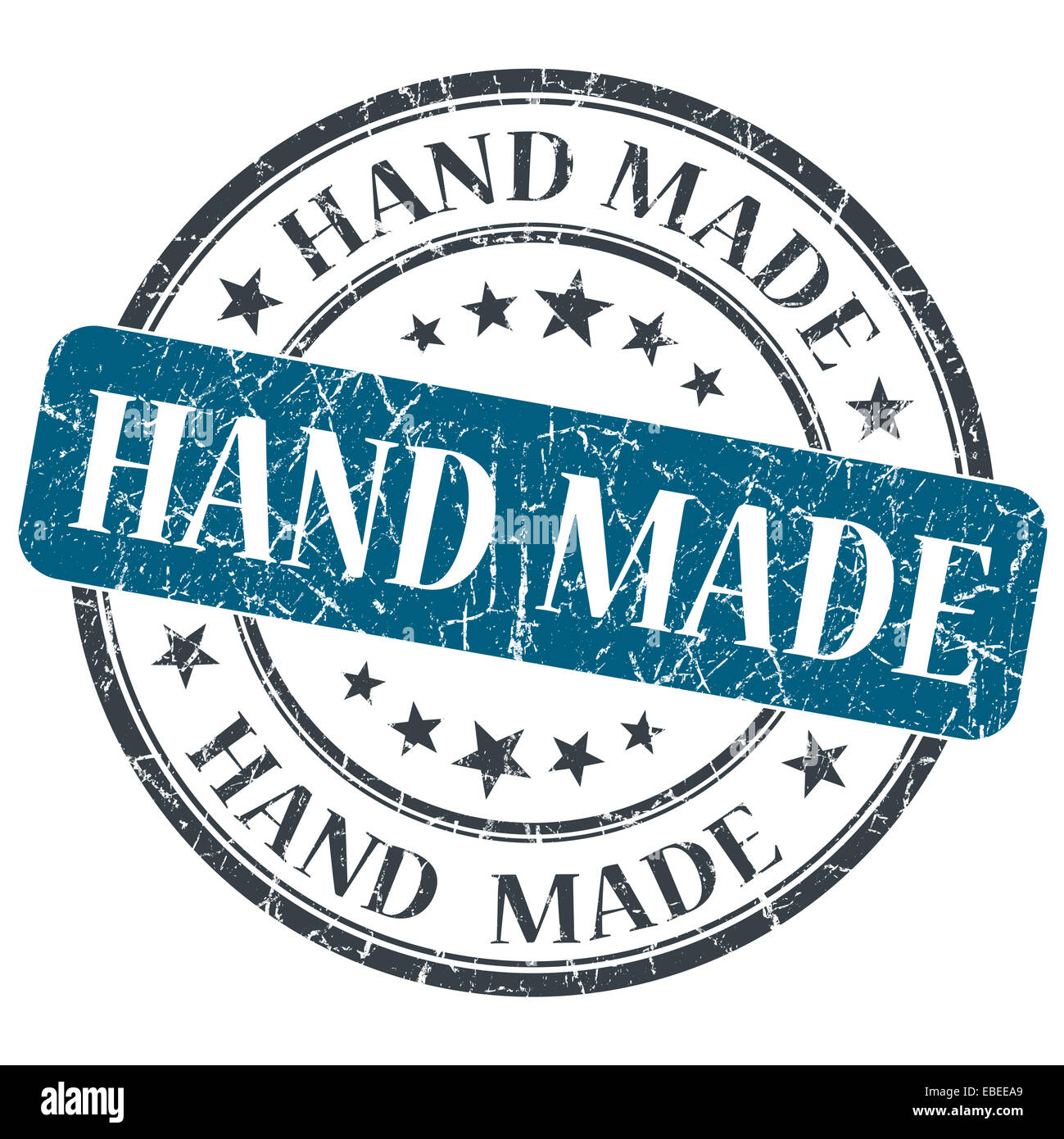 Hand made blue round grungy stamp isolated on white background Stock ...