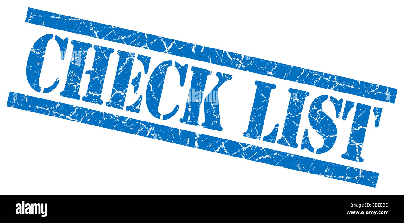 check list blue square grungy isolated rubber stamp Stock Photo - Alamy