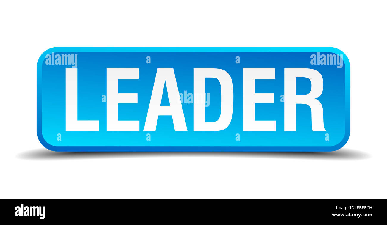 Leader blue 3d realistic square isolated button Stock Photo - Alamy