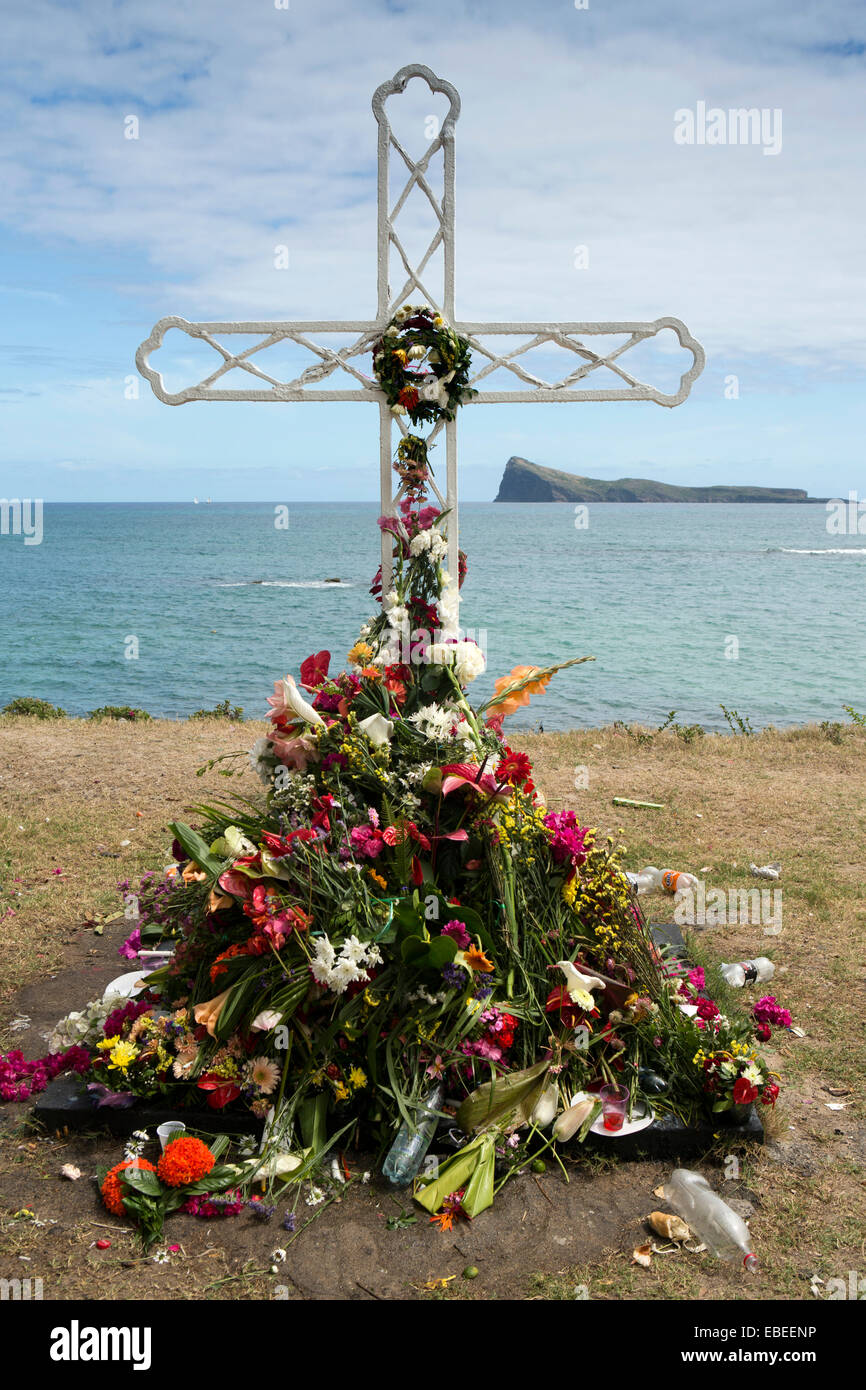 Mauritius, Cap Malheureux, cemetery, communal memorial piled with ...