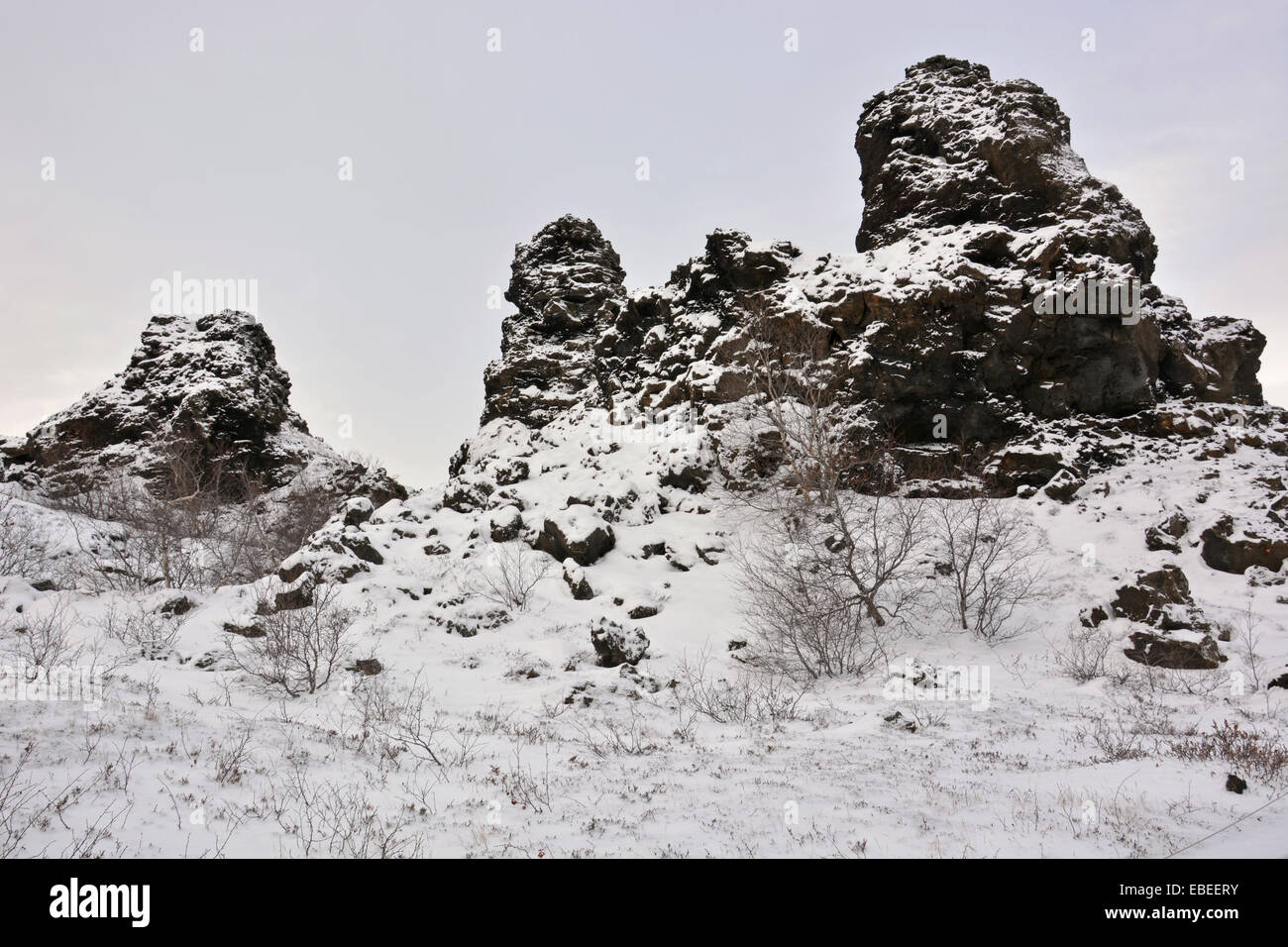 The unusual rock formations at Dimmuborgir, near Mývatn in Iceland ...