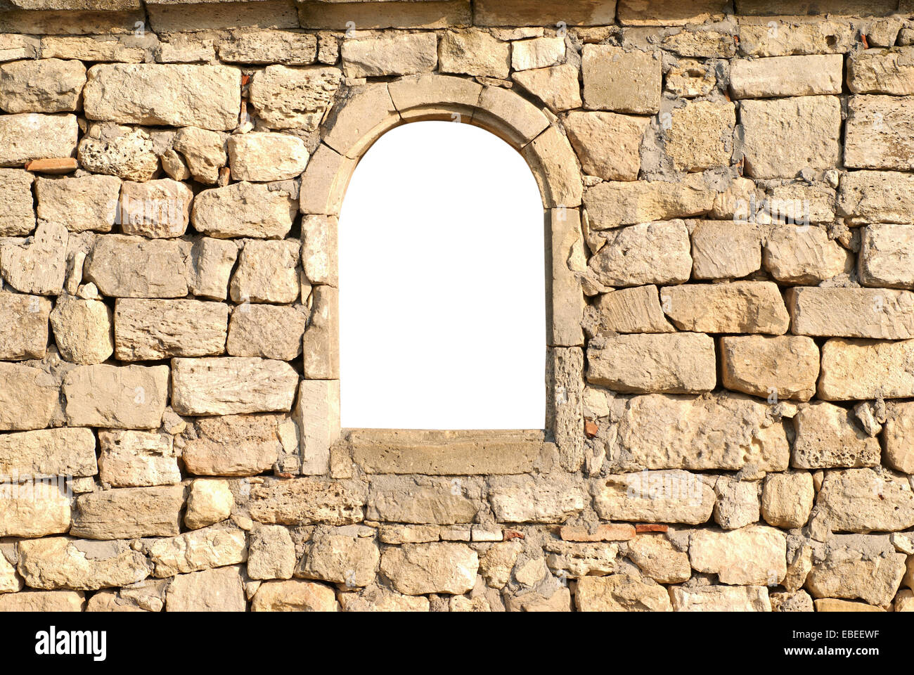 Window in the ancient stone wall white isolated Stock Photo - Alamy
