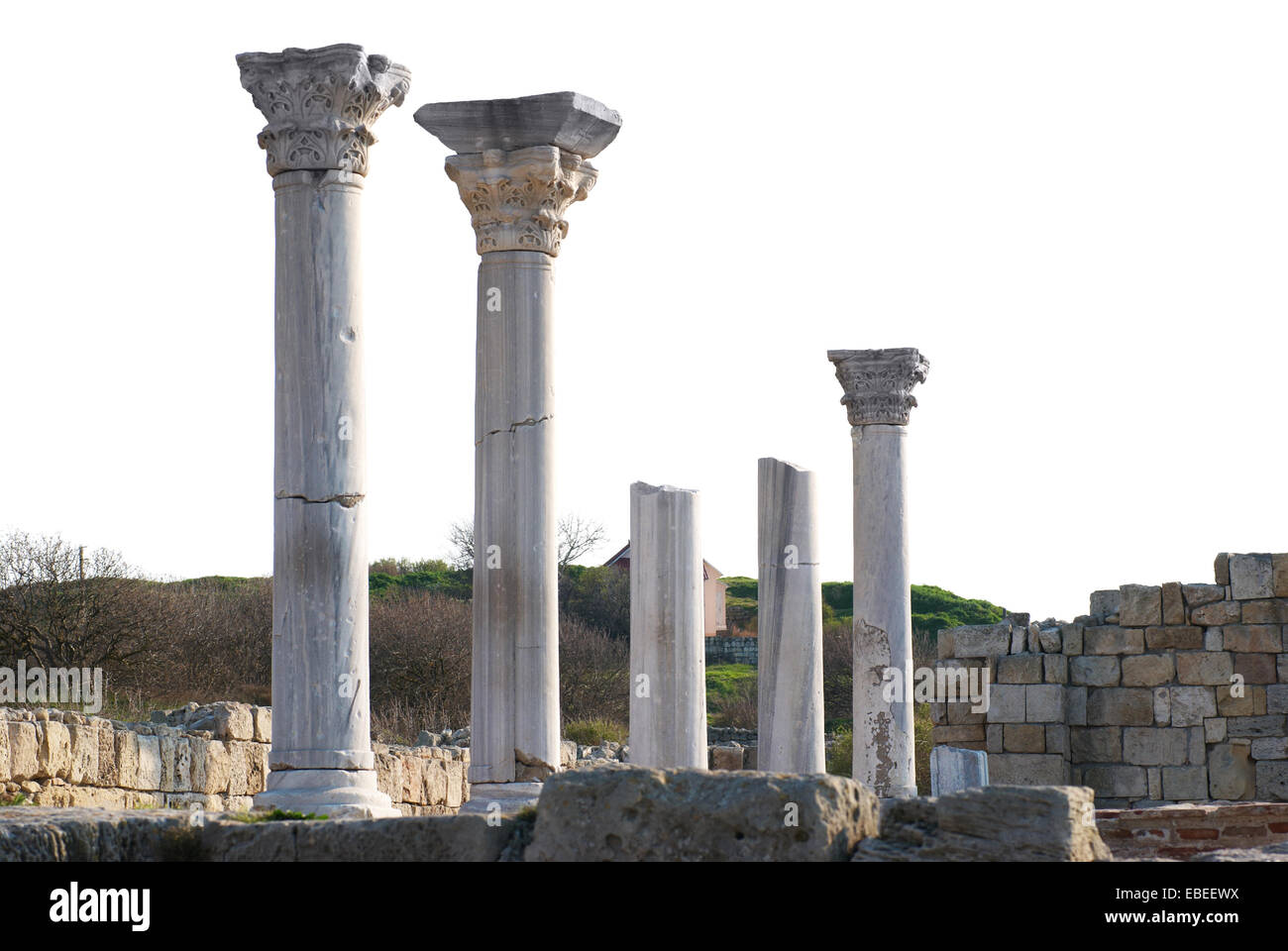 Ancient castle with columns isolated on white background Stock Photo ...