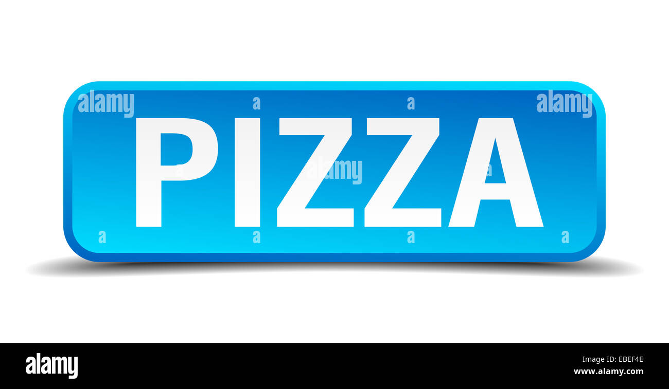 Pizza blue 3d realistic square isolated button Stock Photo - Alamy