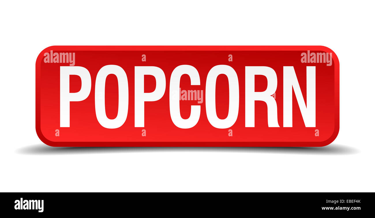Popcorn red 3d square button isolated on white Stock Photo - Alamy