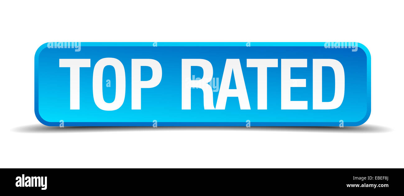 Top rated blue 3d realistic square isolated button Stock Photo - Alamy