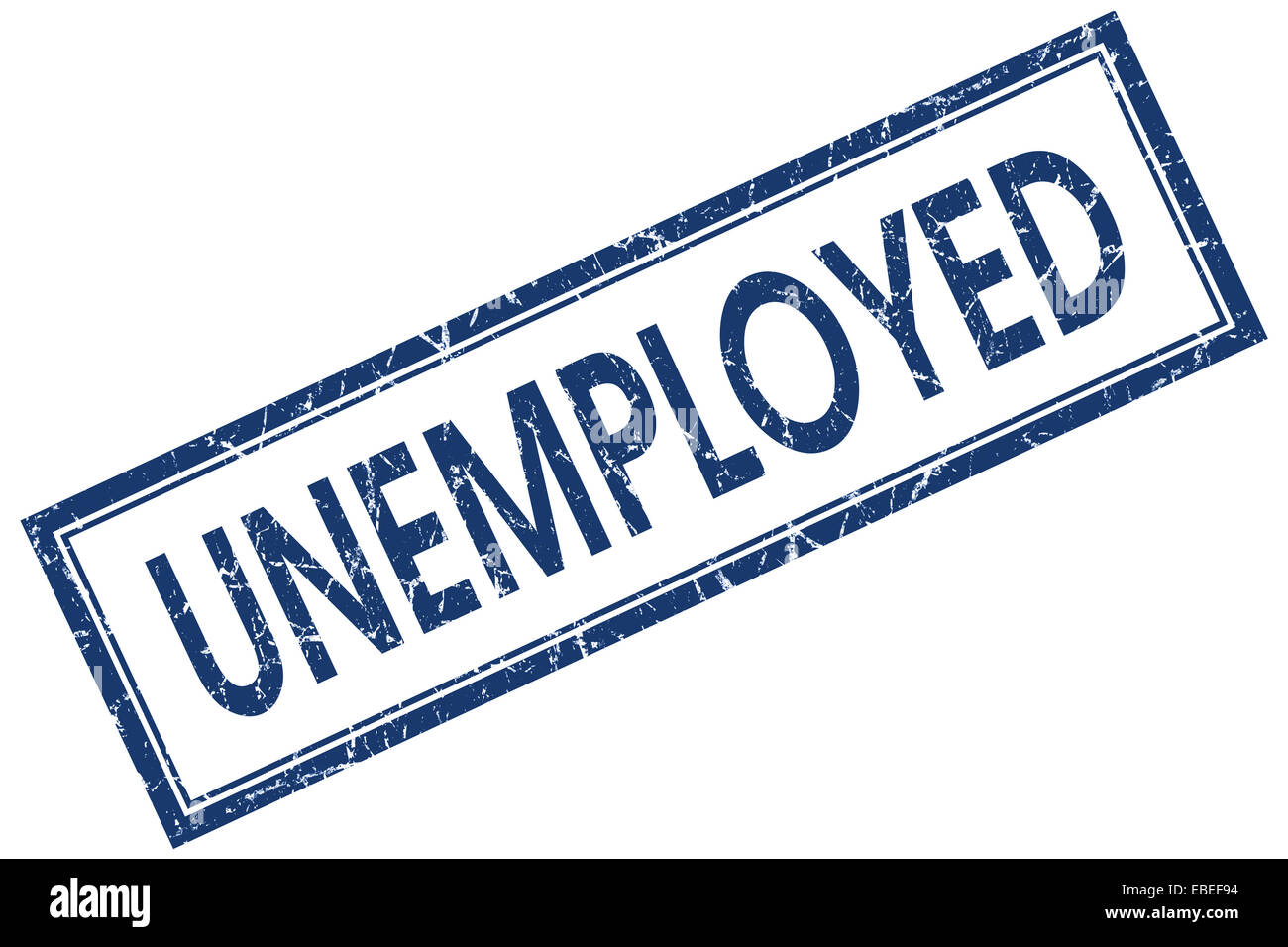 Unemployed blue square grungy stamp isolated on white background Stock ...