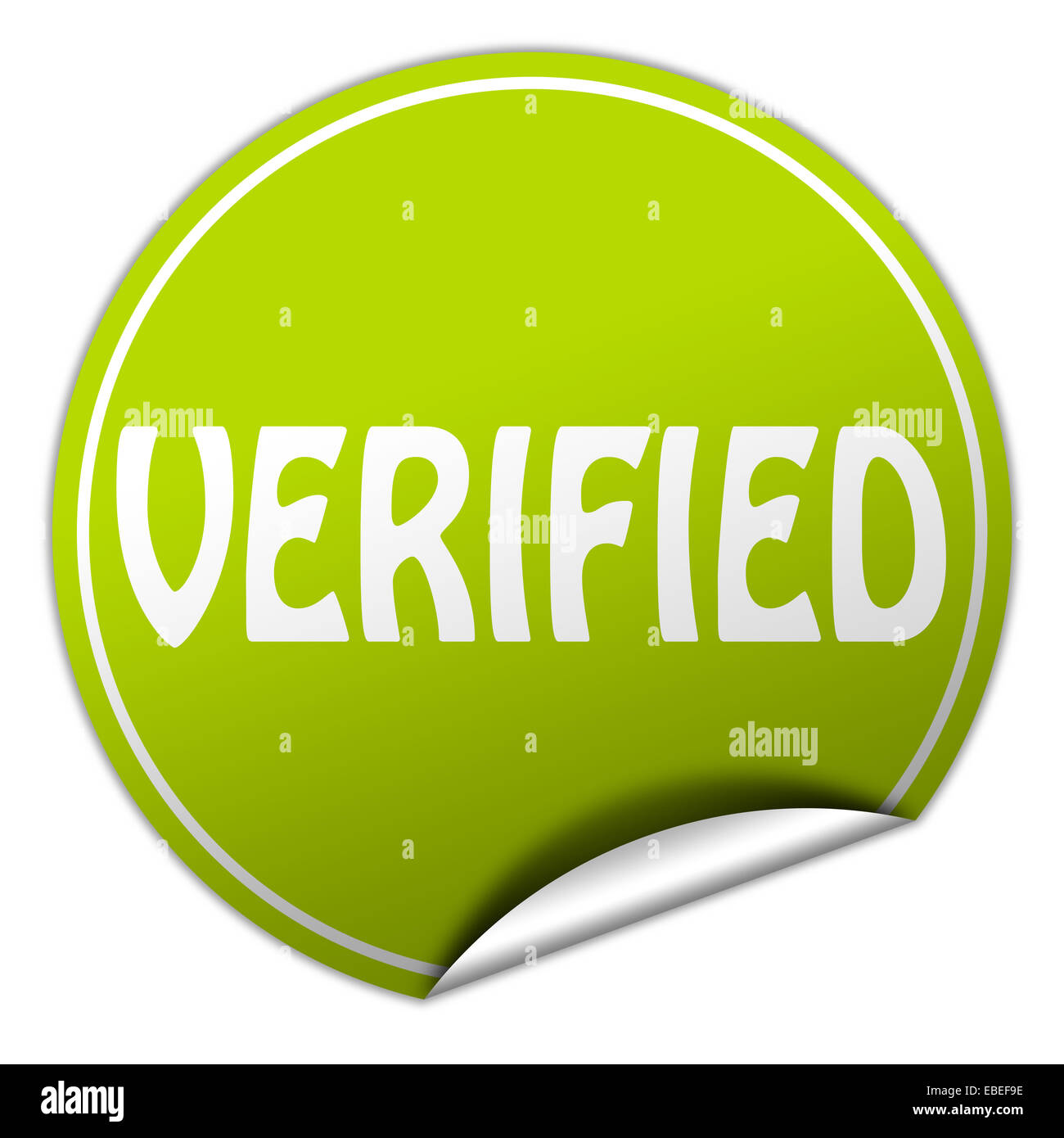 verified round green sticker on white background Stock Photo - Alamy