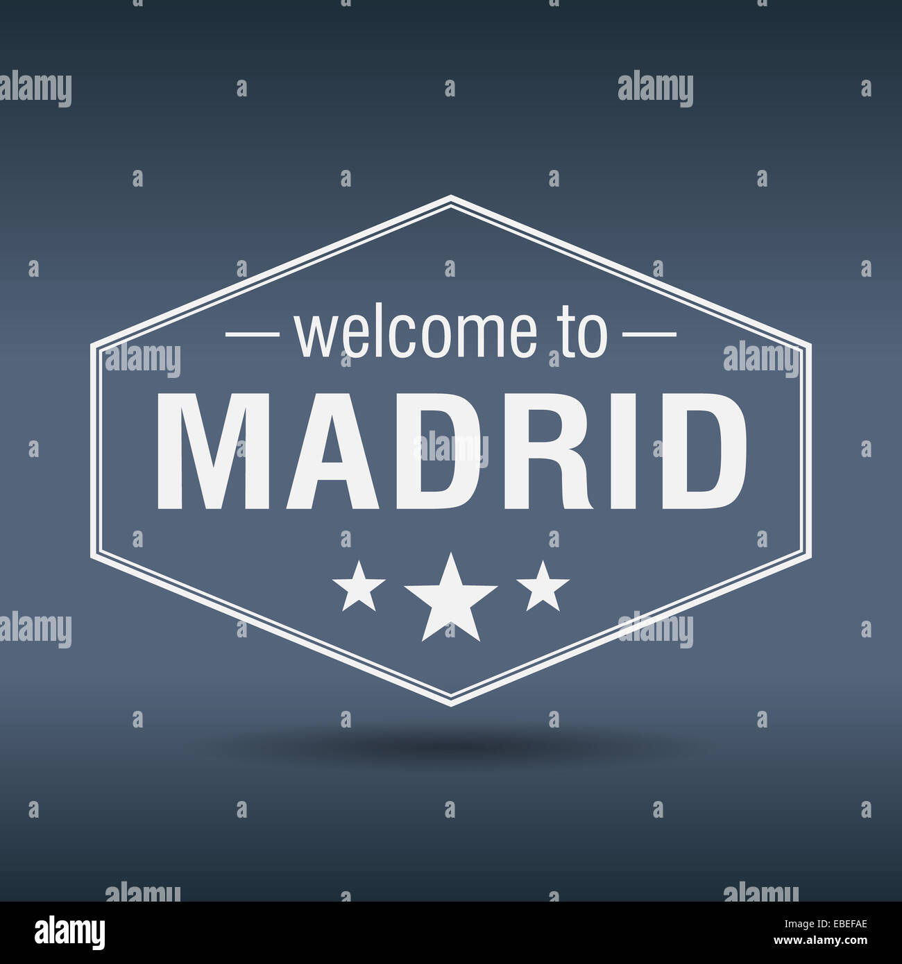 welcome to Madrid hexagonal white vintage label Stock Photo - Alamy