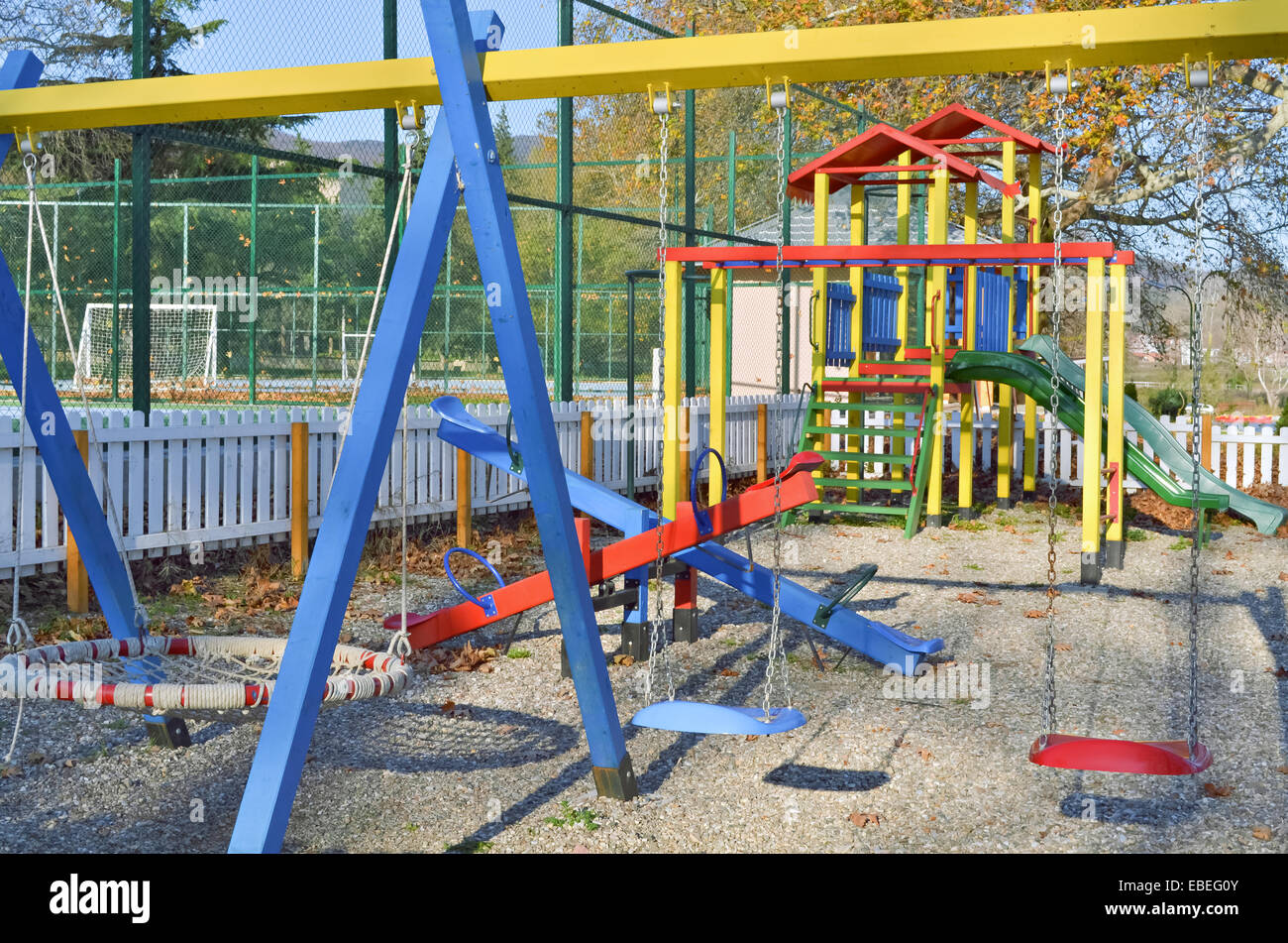 Empty playground for little children in vivid colors Stock Photo - Alamy
