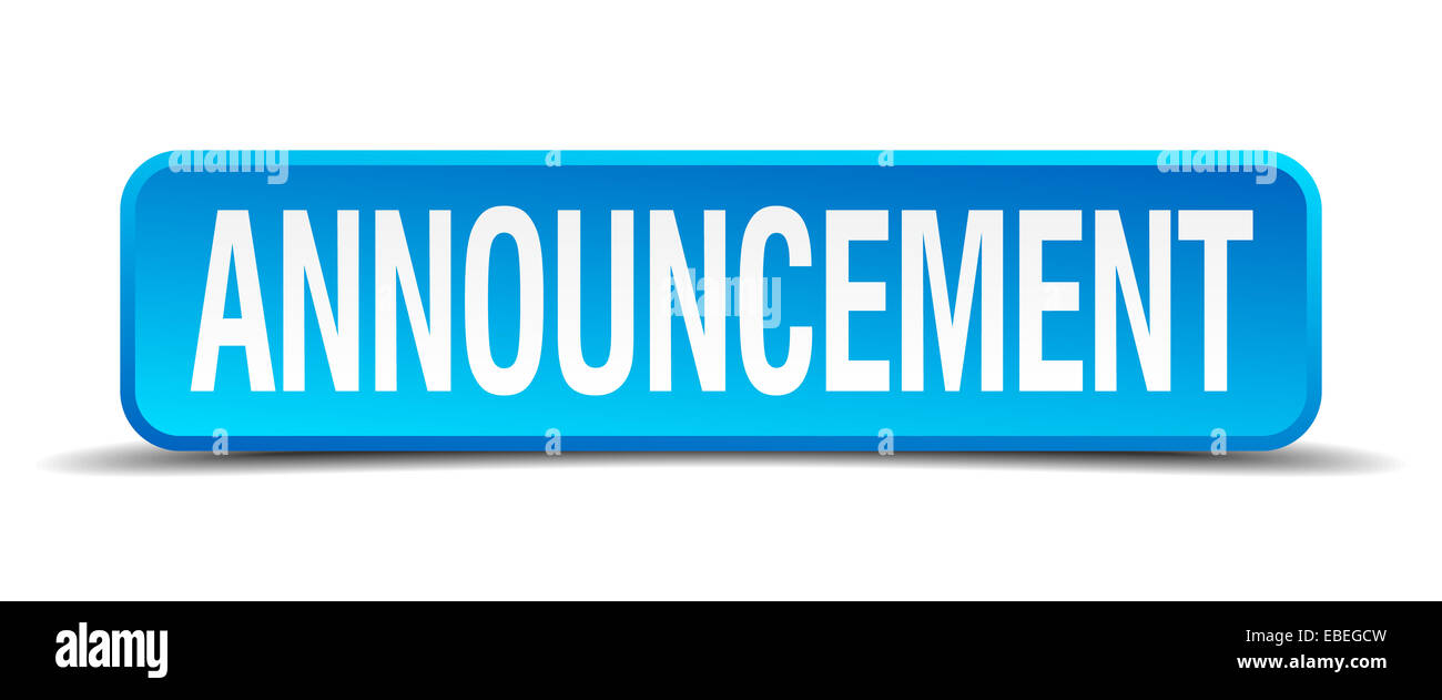announcement blue 3d realistic square isolated button Stock Photo - Alamy