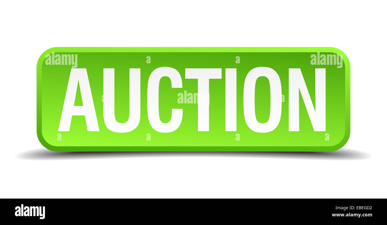 Auction green 3d realistic square isolated button Stock Photo - Alamy