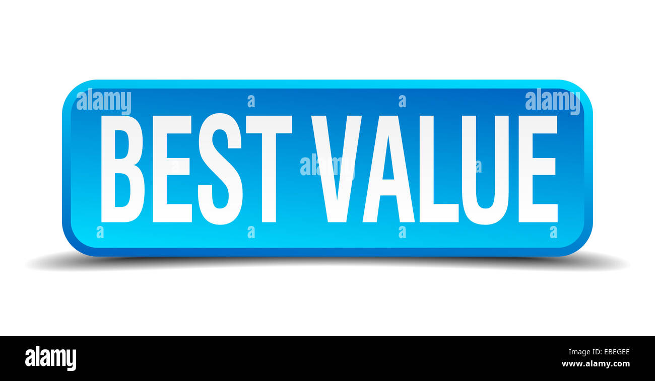 best value blue 3d realistic square isolated button Stock Photo - Alamy