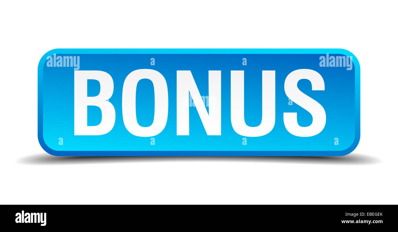 Bonus blue 3d realistic square isolated button Stock Photo - Alamy