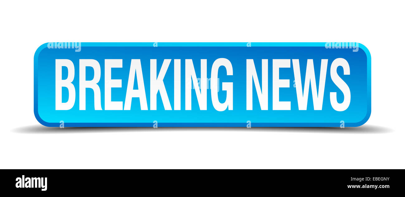 breaking news blue 3d realistic square isolated button Stock Photo - Alamy