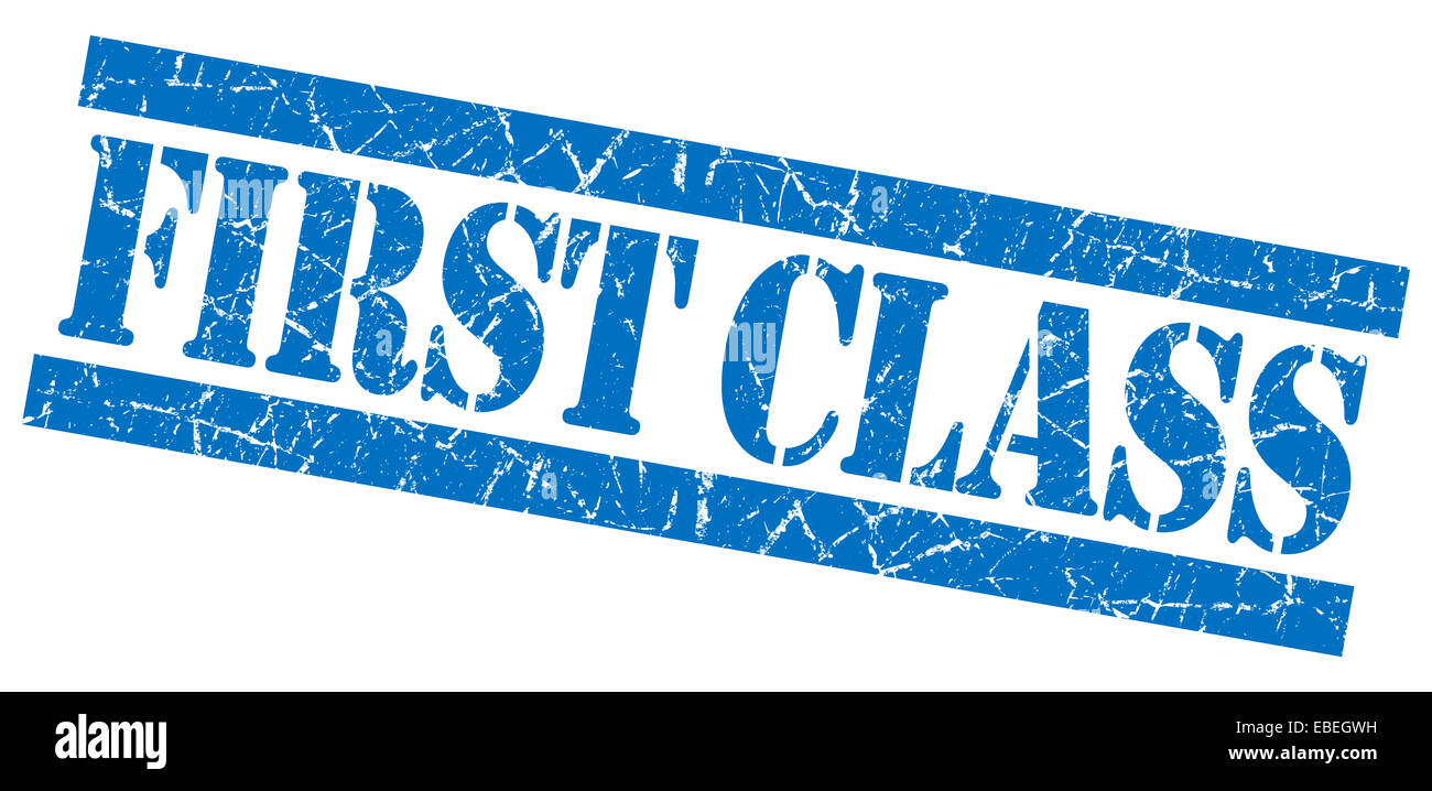 First class blue grunge stamp Stock Photo - Alamy