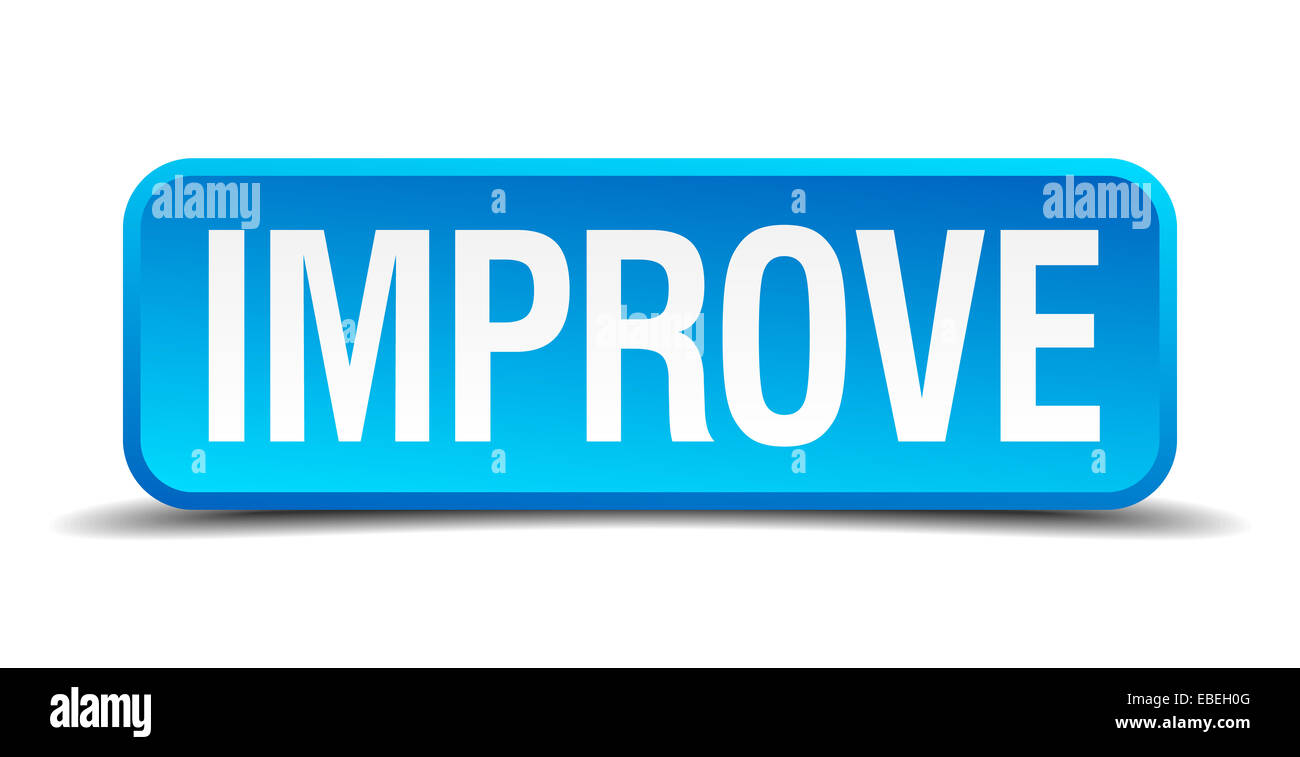 Improve blue 3d realistic square isolated button Stock Photo - Alamy