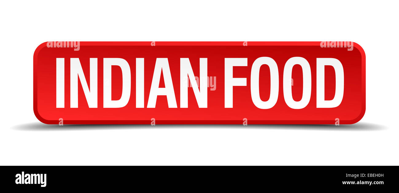 Indian food red 3d square button on white background Stock Photo - Alamy