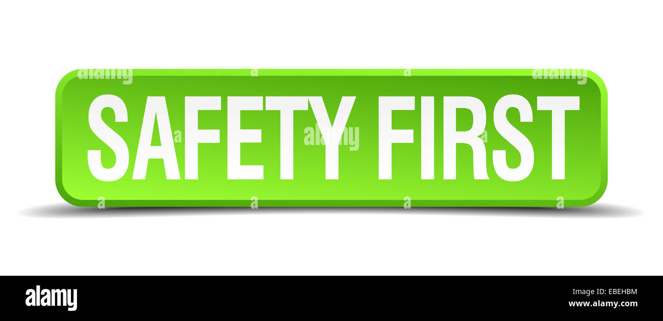 safety first green 3d realistic square isolated button Stock Photo - Alamy