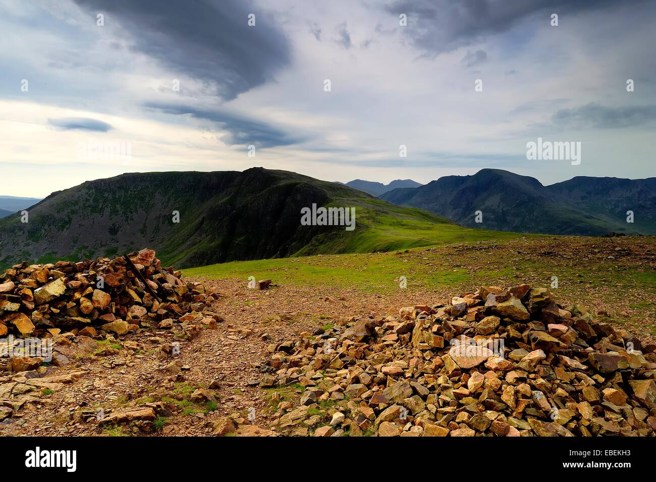 Stone Cairns on High Stile Stock Photo - Alamy