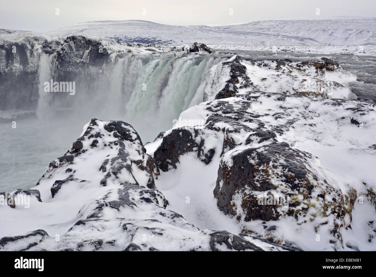 Impressive Godafoss waterfall in winter, Iceland Stock Photo - Alamy