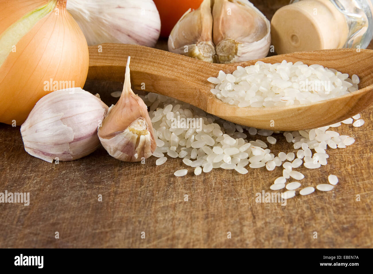set of nutrition and healthy food on wood texture Stock Photo - Alamy