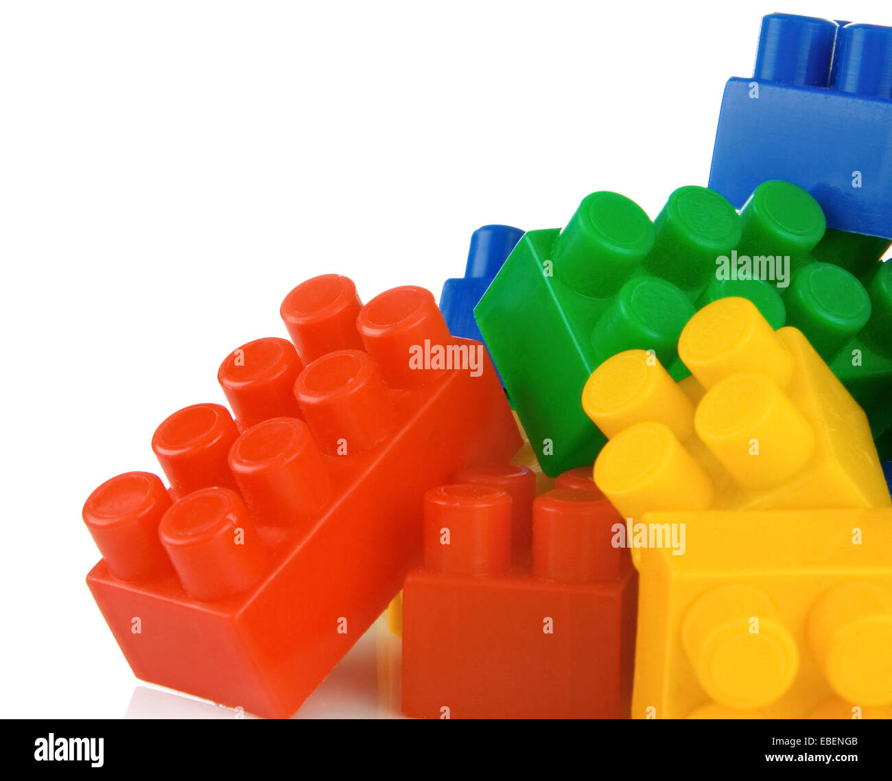 colorful plastic toys and bricks isolated on white background Stock ...