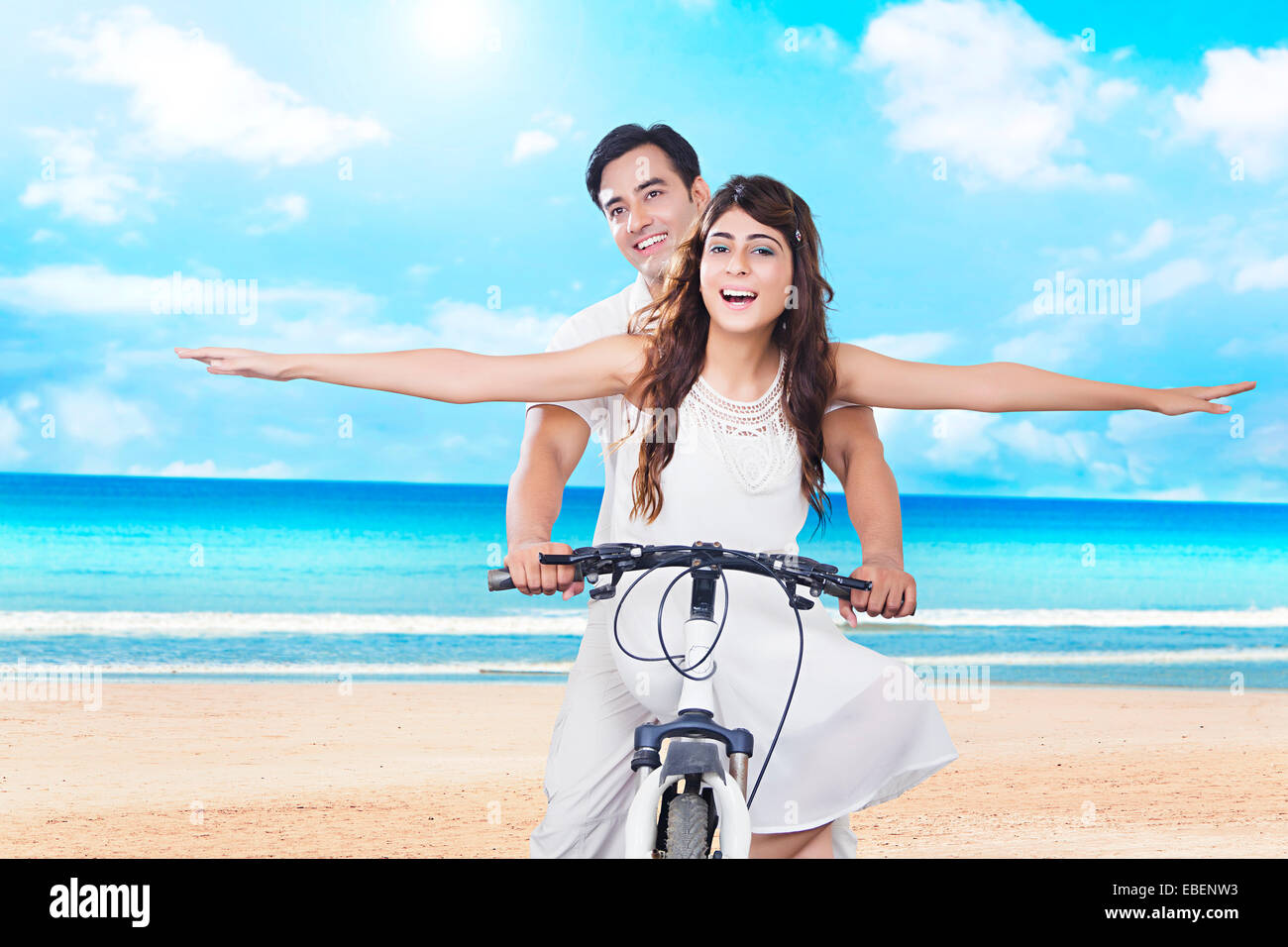 Indian couple cycle beach hi-res stock photography and images - Alamy