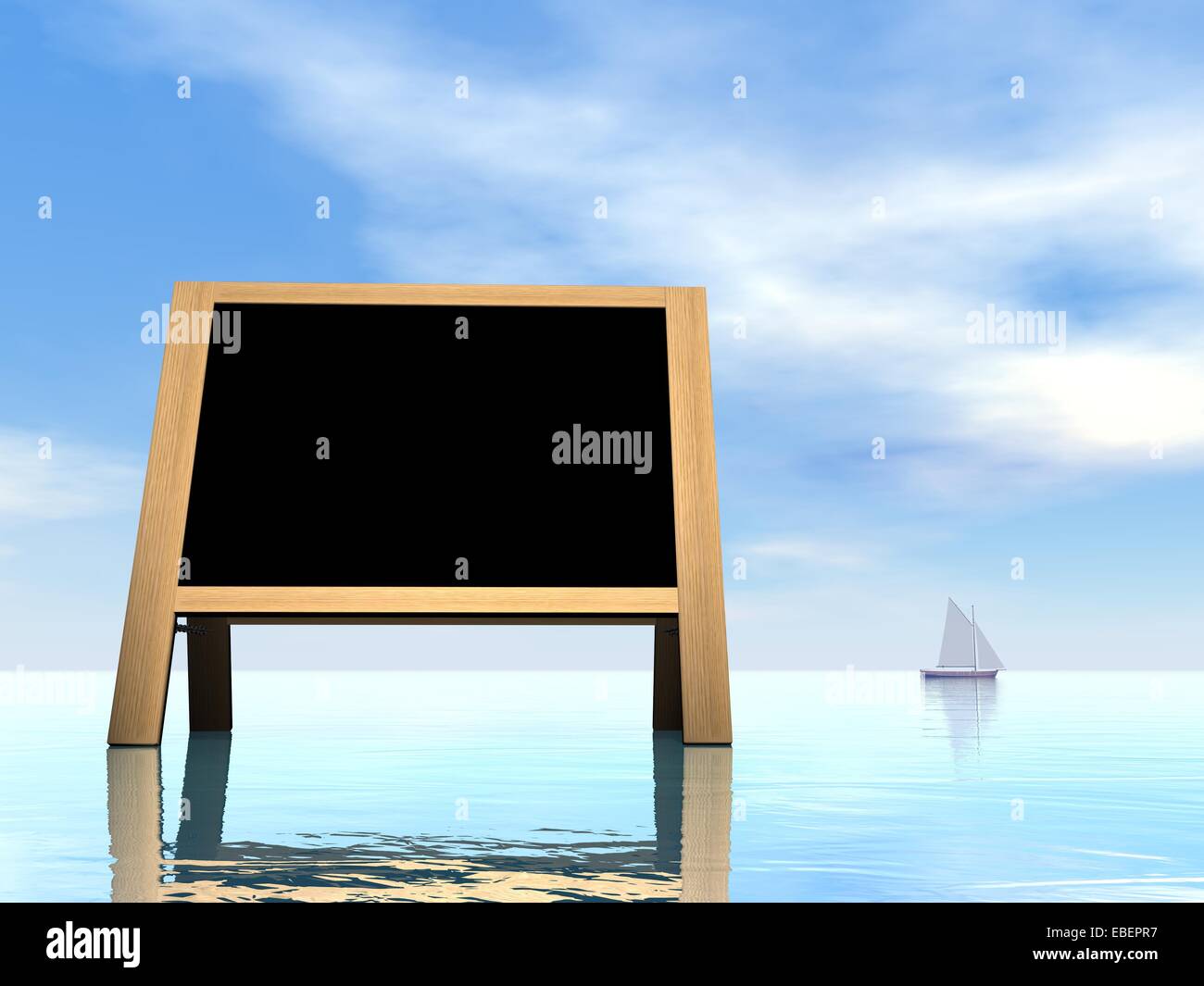 Blackboard upon water with sailing boat in the background by beautiful ...