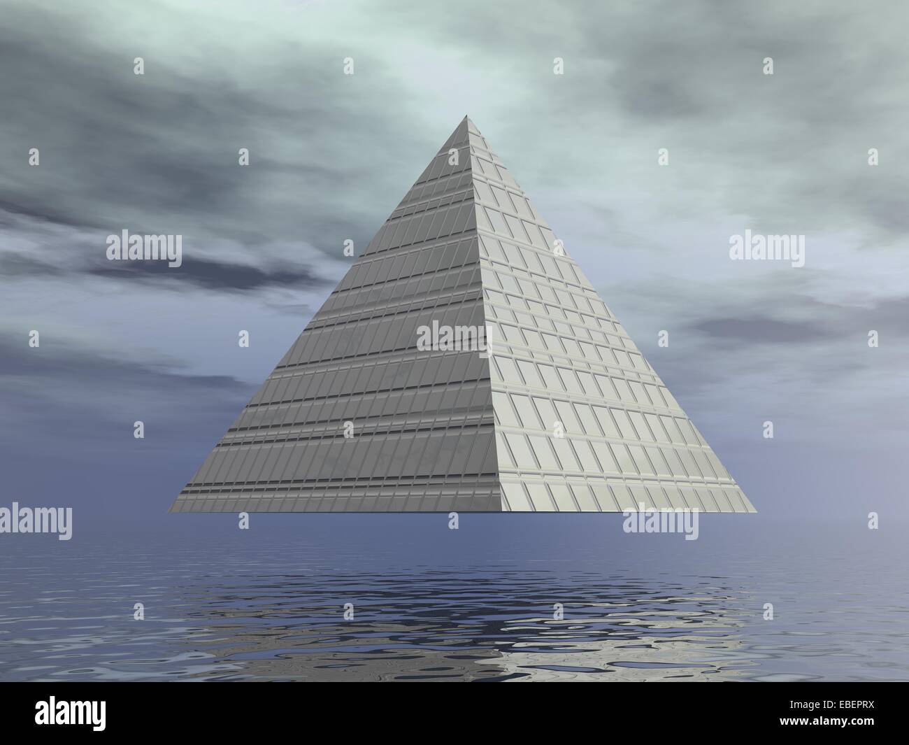 Grey metallic pyramid in blue background - 3D render Stock Photo - Alamy