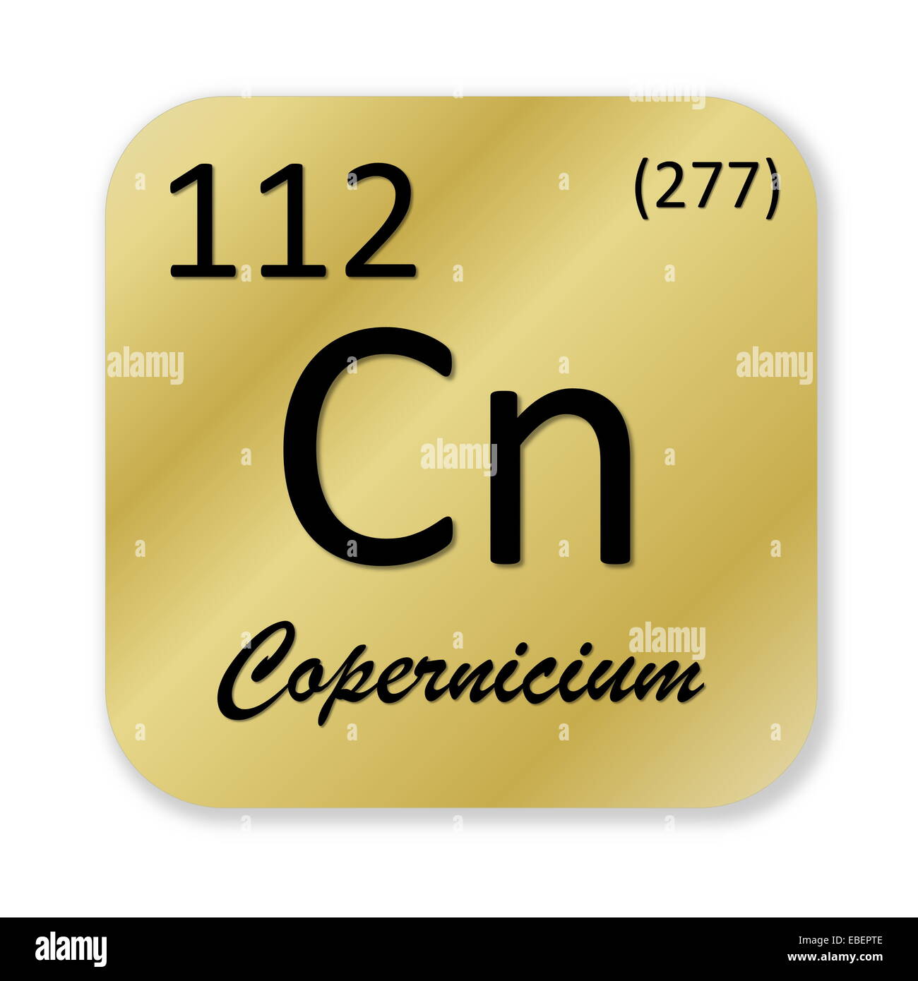 Black copernicium element into golden square shape isolated in white ...