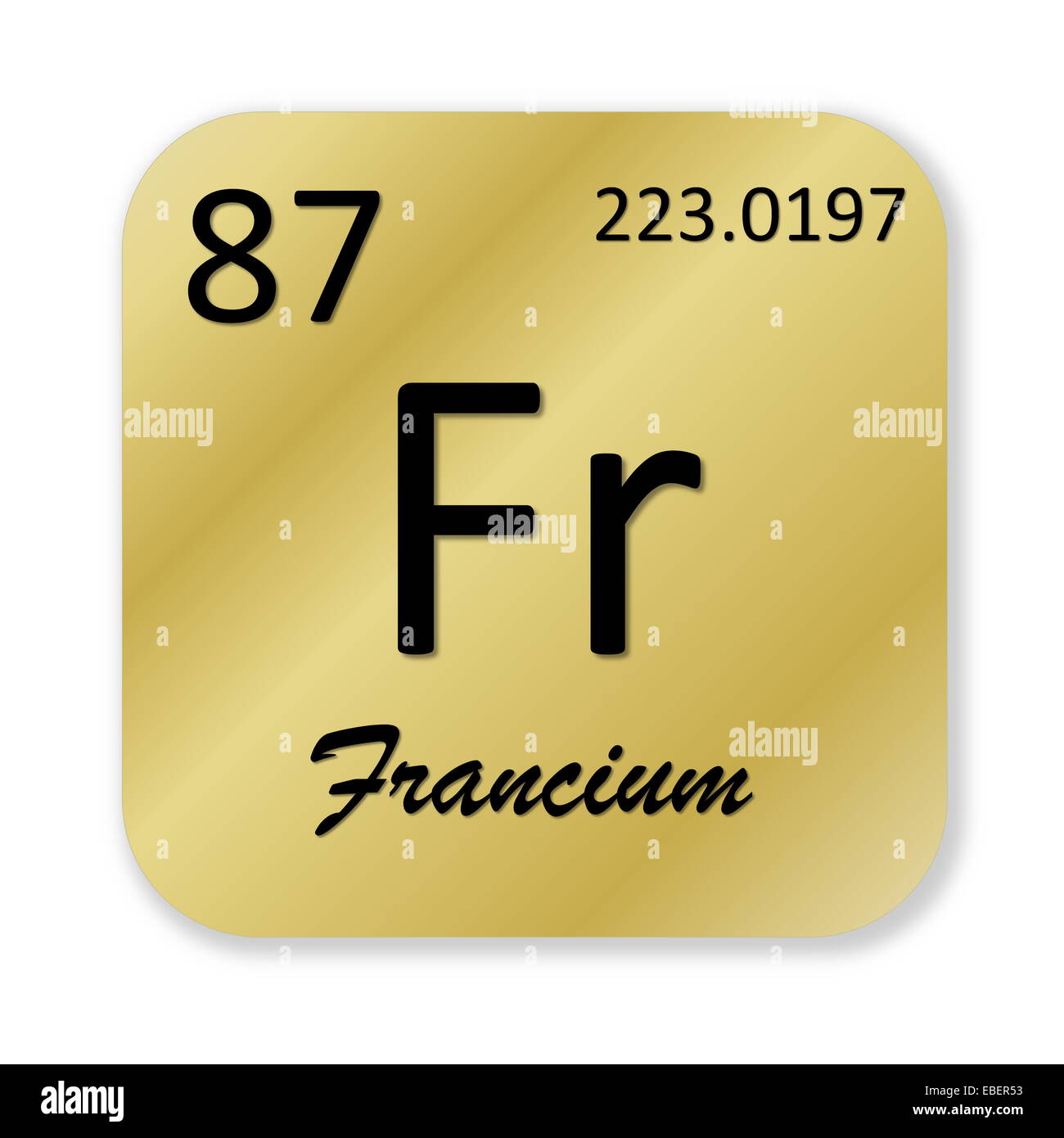 Black francium element into golden square shape isolated in white ...