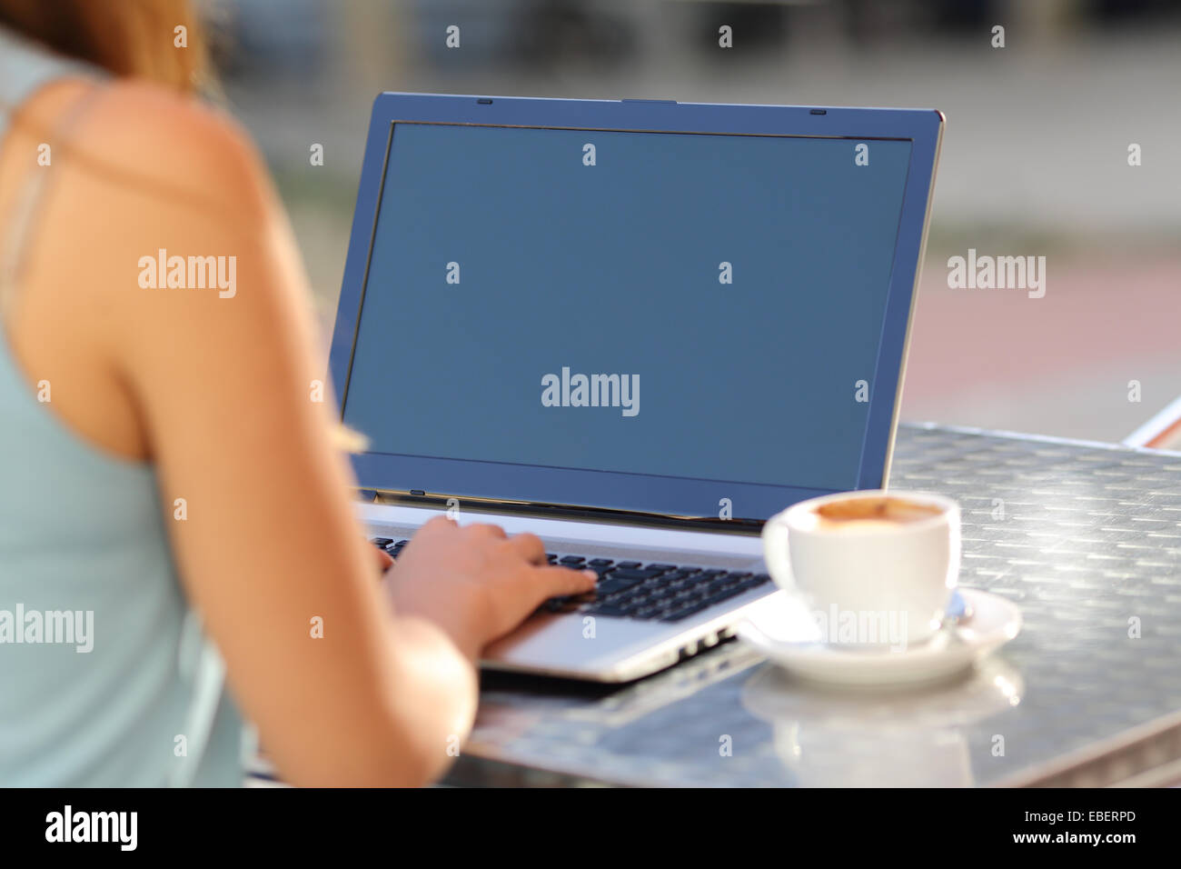 Woman typing computer back view hi-res stock photography and images - Alamy