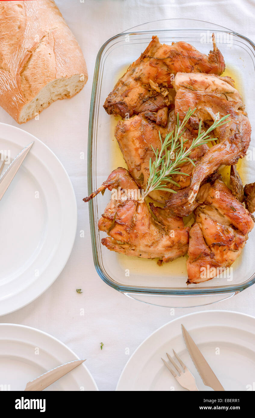 Baked rabbit with rosemary and olive oil. Mediterranean recipe Stock ...